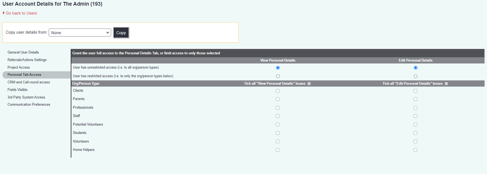 Users - Charitylog Manual