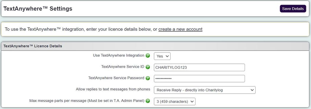 TextAnywhere - Charitylog Manual
