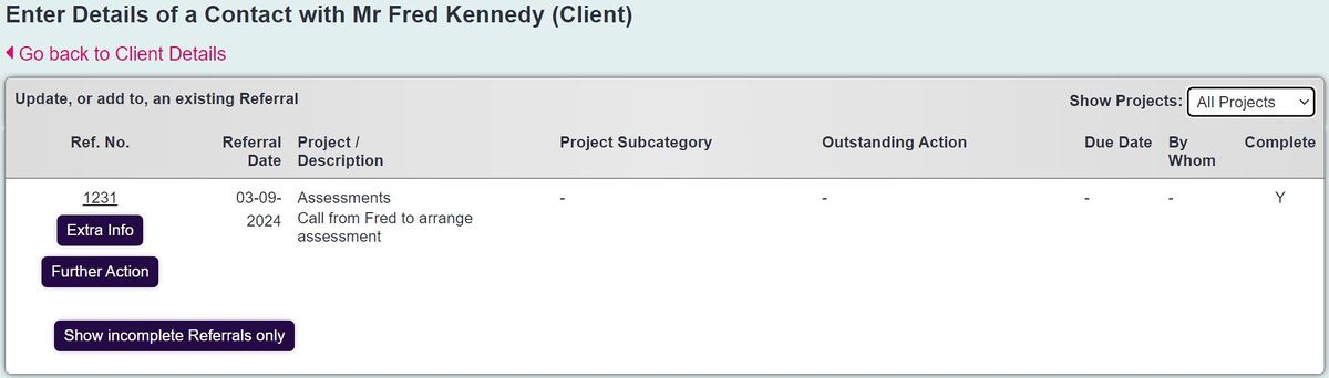 Project Selection Page - Charitylog Manual
