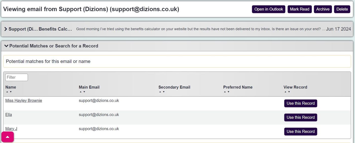Receiving and processing emails - Charitylog Manual
