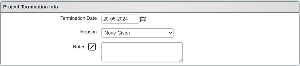 Termination Screen - Charitylog Manual